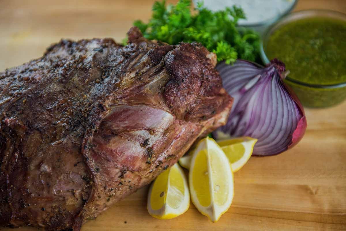 Slow-Grilled Leg of Lamb with Mint Yogurt and Salsa Verde
