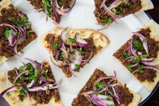 Spicy Lamb Pizza with Parsley Red Onion Salad